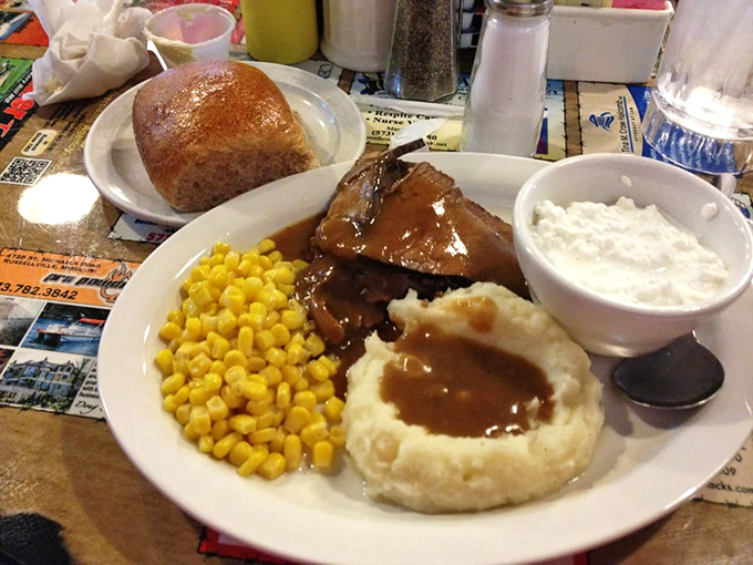 Sunday dinner served any day of the week—pot roast with gravy that could make even mashed potatoes feel special.