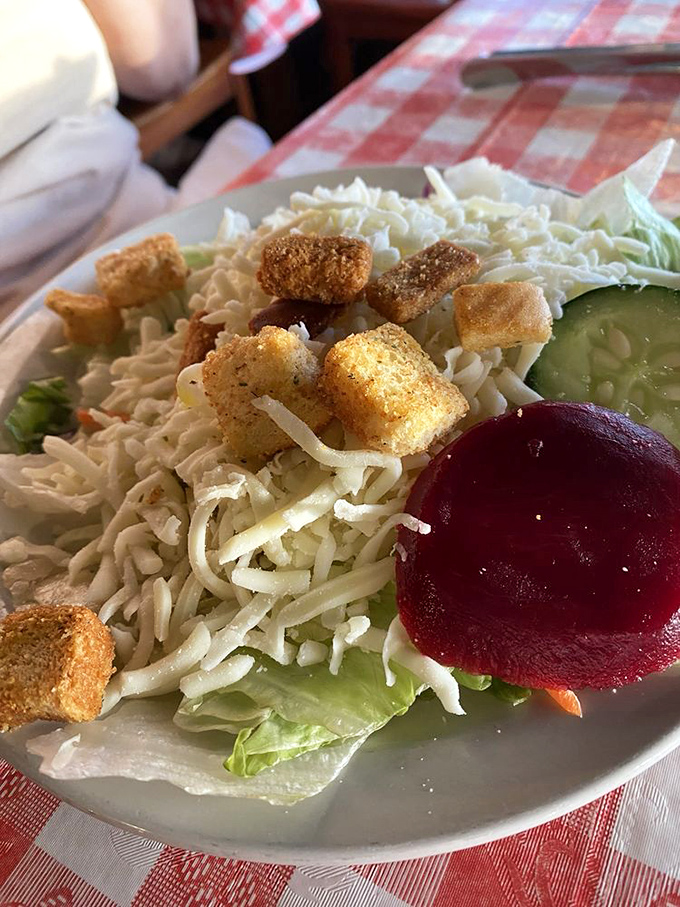 At Stroud's, even the humble salad gets dressed up for dinner, complete with croutons that crunch like they mean business.