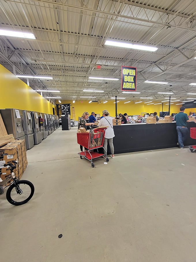 The "Open Box Area" draws dedicated bargain archaeologists who understand that patience and persistence lead to the best discoveries.