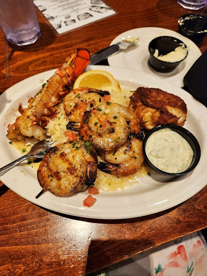 Shrimp so perfectly grilled they look like they jumped out of the ocean and volunteered for this plate.