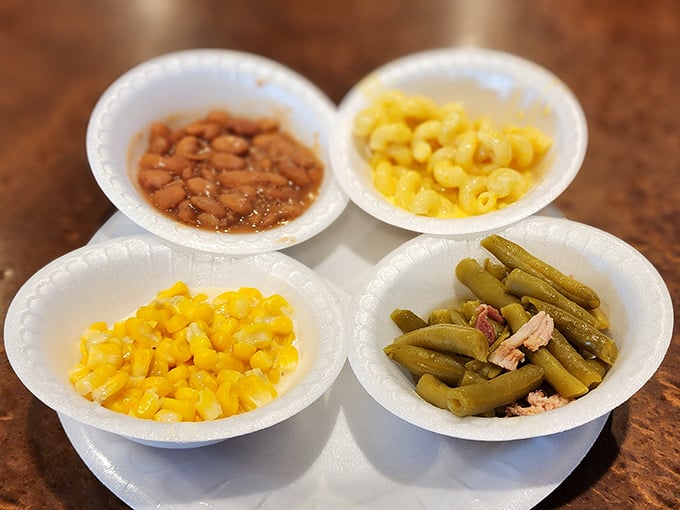 Four little cups of Southern comfort. Those green beans with ham hocks have stories to tell about grandma's kitchen.