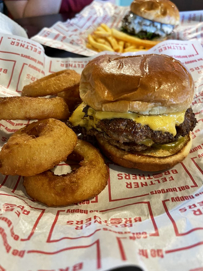 The Feltner burger doesn't need fancy garnishes to impress – it lets the fundamentals of great burger craftsmanship speak for themselves.