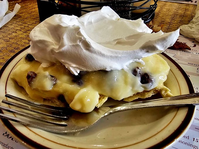 Banana cream pie topped with a cloud of meringue so perfect it should have its own Instagram account.