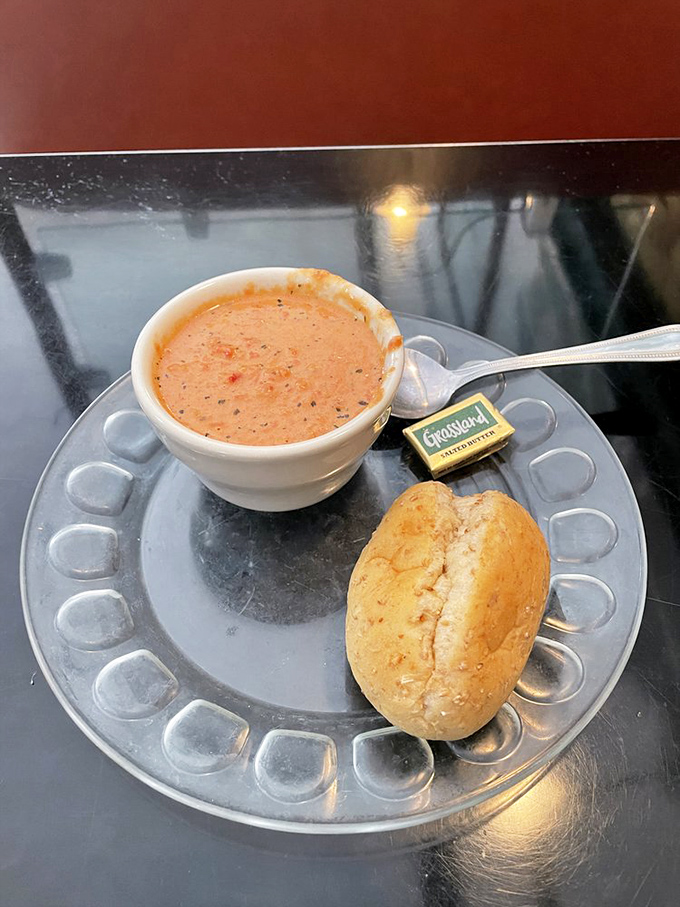 Tomato bisque so velvety, you'll want to dip everything in sight&mdash;the roll, your spoon, possibly your entire face.