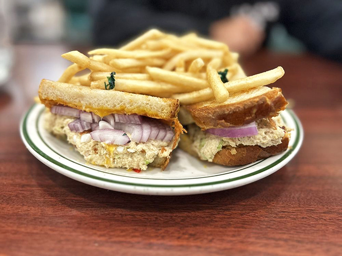 A tuna melt that respects tradition while still bringing something special to the table. Those red onions add just the right bite.