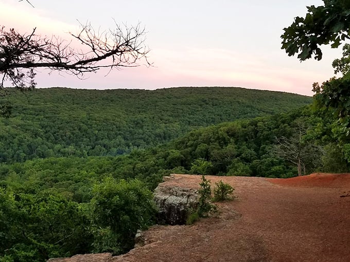 Sunset at Devil's Den transforms ordinary rock outcroppings into nature's viewing platform, where the sky puts on a show that beats any Netflix special.