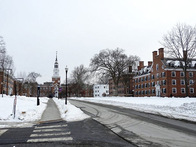 Winter blankets Dartmouth's campus in pristine white. The snow-covered Green transforms into a postcard scene that makes even cold-weather skeptics reconsider their position.