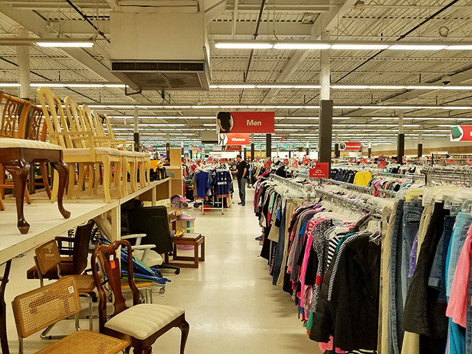 Where furniture meets fashion &ndash; Unique's clever layout lets you browse chairs while contemplating your next wardrobe addition.