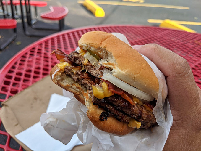 This burger doesn't need Instagram filters&mdash;its melty cheese and bacon are performing visual poetry all on their own.