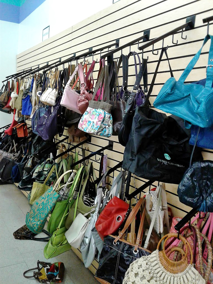 Handbag heaven where fashion meets function. That turquoise tote is practically screaming for a beach vacation.