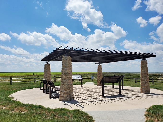 The thoughtfully designed rest area offers a moment of shade and education&mdash;because even geological wonders are better appreciated with context and comfort.