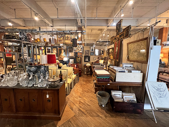 Each vendor booth tells its own story&mdash;this one's apparently about leather club chairs having a distinguished meeting.
