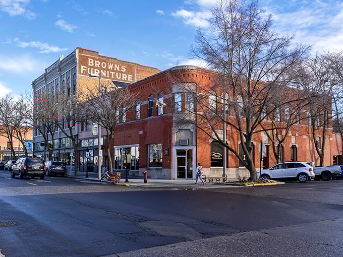 Moscow's historic commercial district maintains its century-old character. That Browns Furniture sign has probably witnessed more town history than most history books contain.
