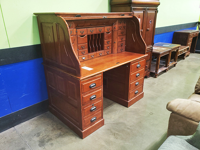 That roll-top desk has definitely seen some history&mdash;perhaps it once held love letters or tax receipts from when stamps cost a nickel.