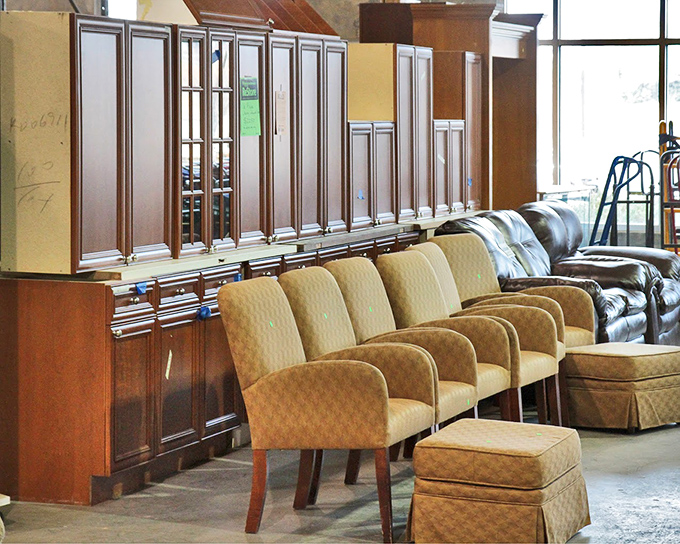 Chairs and cabinets line up like hopeful contestants at an audition, each one whispering, "Pick me for your dining room makeover!"