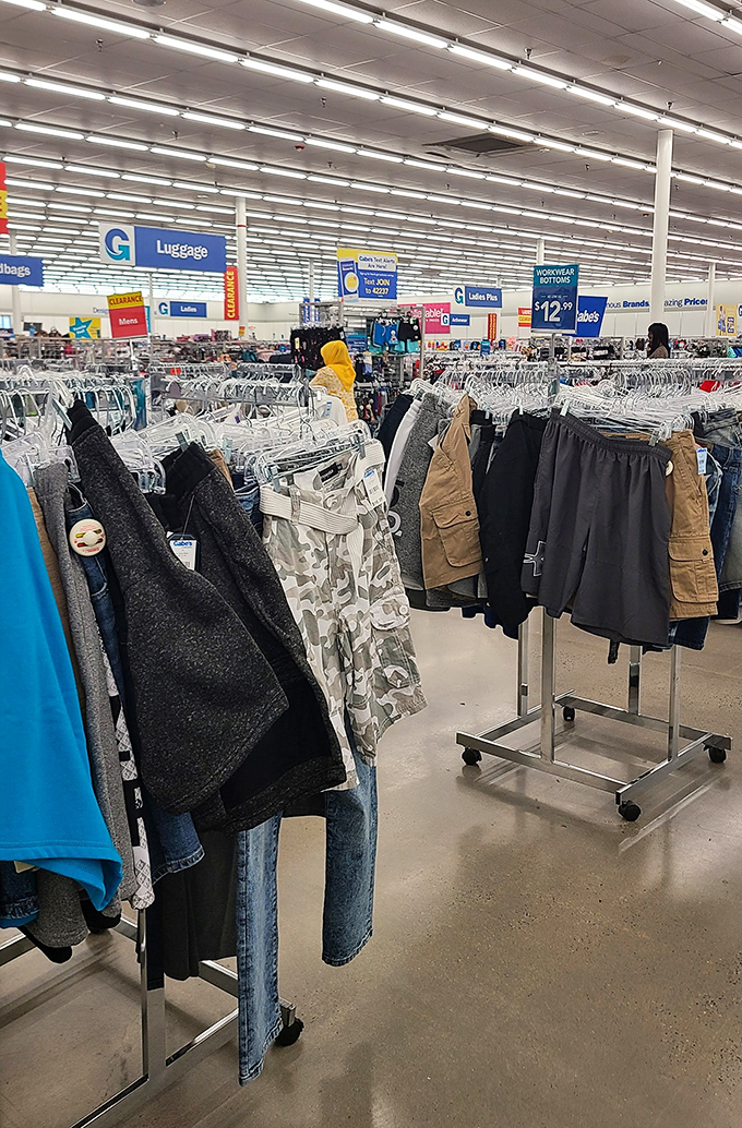 The clothing forest where fashion explorers discover designer labels hiding among the everyday options.