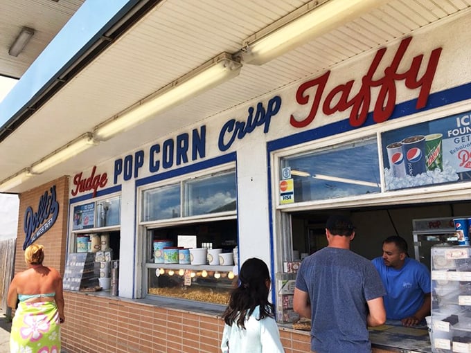 The time-honored tradition of beach vacations: sunscreen, sandals, and standing in line for something sweet at Dolle's walk-up window.