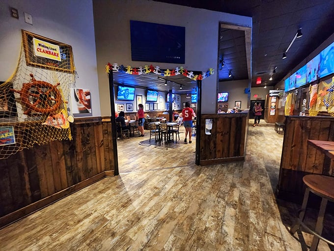 Rustic wood meets sports bar energy in a space that feels like your favorite uncle's basement&mdash;if your uncle were a hospitality genius.