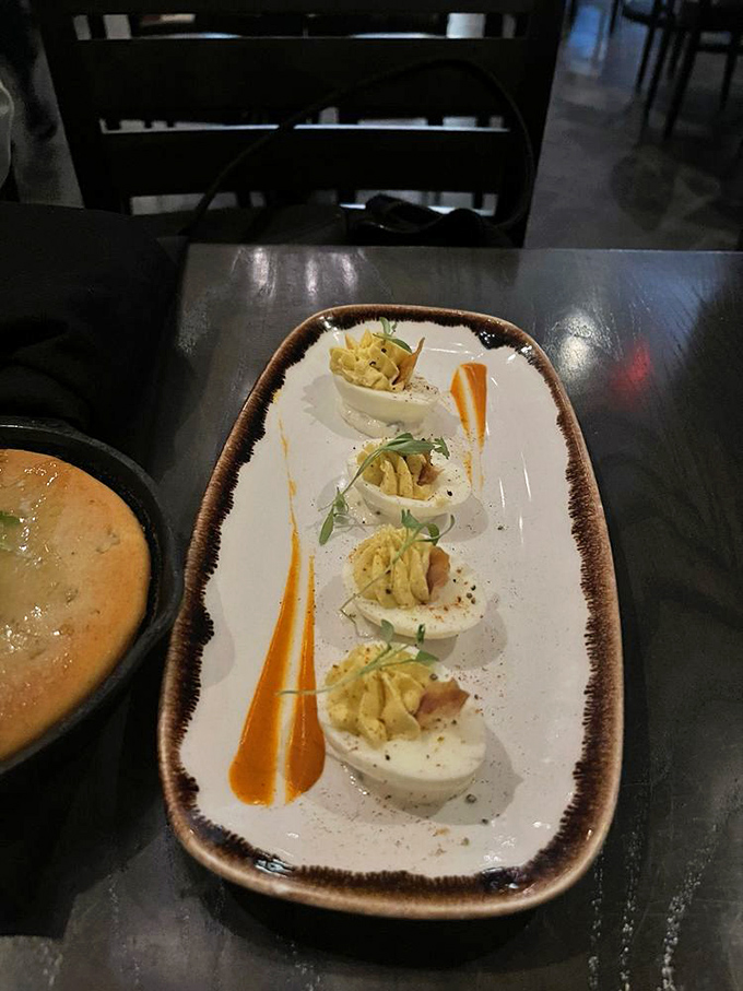 Deviled eggs elevated to art form &ndash; like your grandmother's recipe that went to culinary school and came back with fancy new friends.