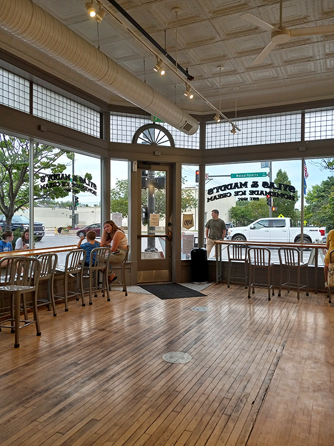 Where Massachusetts Street meets dessert heaven&mdash;large windows flood the space with light while patrons contemplate life's sweetest decisions.