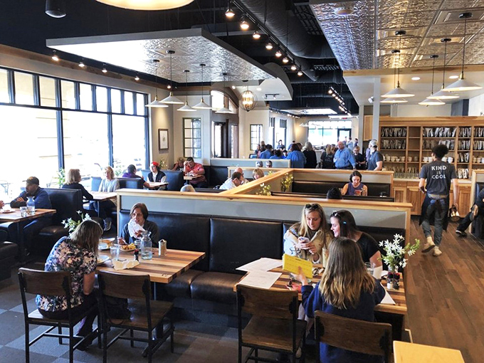 A bustling dining room that somehow maintains its calm. The mix of tables and booths accommodates both the "let's catch up" crowd and the "I'm here for serious eating" contingent.
