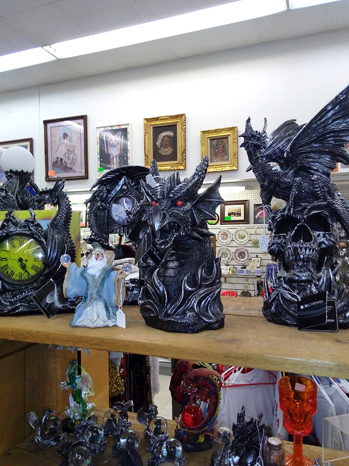 These fierce dragon figurines stand guard over their treasure hoard of smaller collectibles, red eyes daring you to walk away empty-handed.