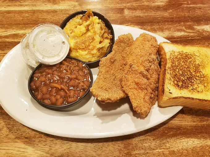 The kind of fried fish that makes you question why you don't eat more fried fish, with mac and cheese that refuses to be upstaged.