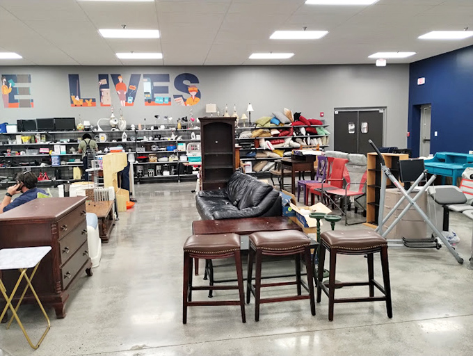 The furniture section offers everything from leather barstools to vintage desks, where mid-century treasures mingle with contemporary castoffs.