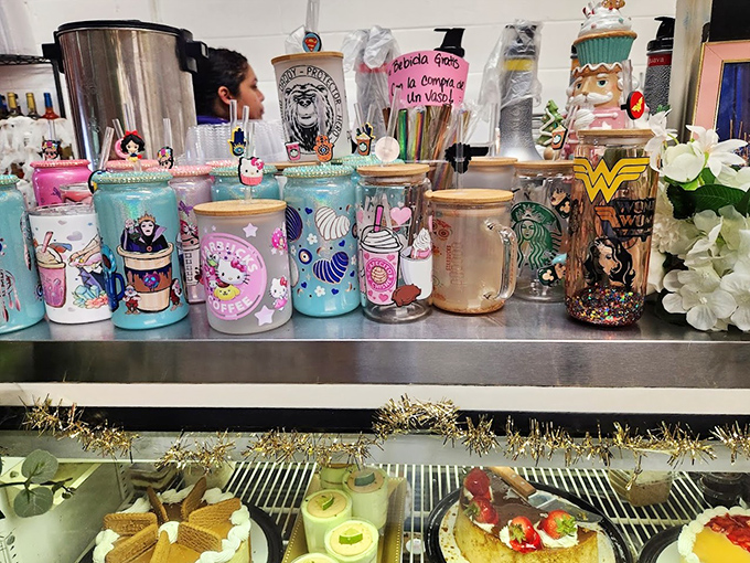 The caf&eacute; area doubles as an impromptu community center. Colorful murals and Frida Kahlo artwork transform utilitarian walls into cultural statements. 