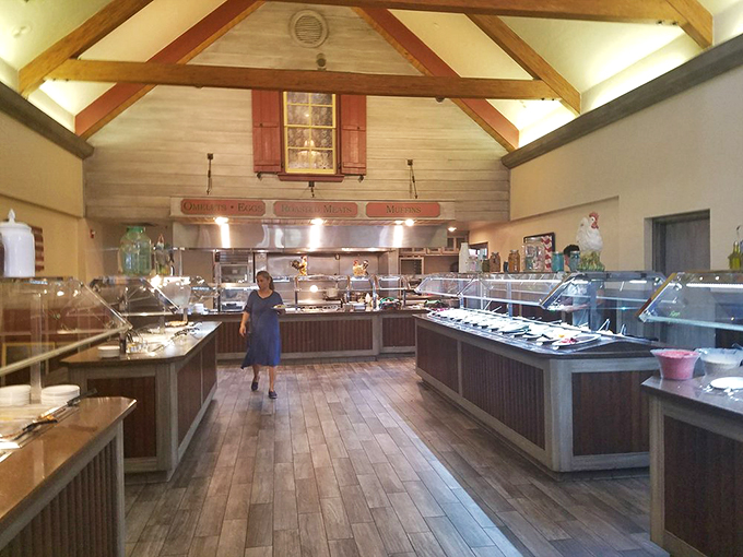 The buffet hall—where dreams and calories coexist in perfect harmony. That wooden floor has supported countless "just one more trip" journeys.
