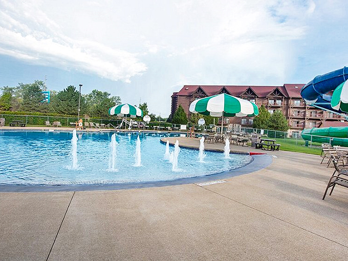 The outdoor oasis for when you've had enough of the indoor paradise. Those fountains are basically nature's way of saying "splash me if you dare."