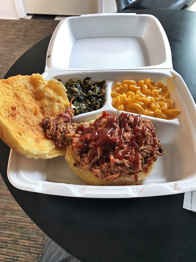 The perfect pulled pork sandwich doesn't exi&mdash; Oh wait, here it is, with its saucy personality and sides that know their supporting role.