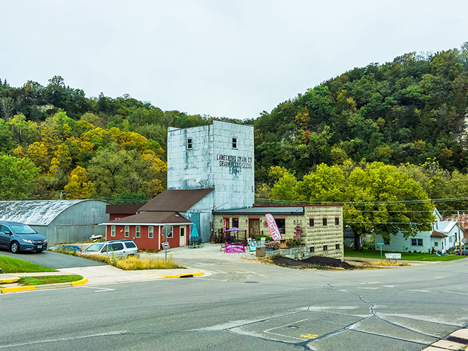 The grain elevator stands like Lanesboro's exclamation point against rolling hills. Small town America doesn't get more photogenic than this.