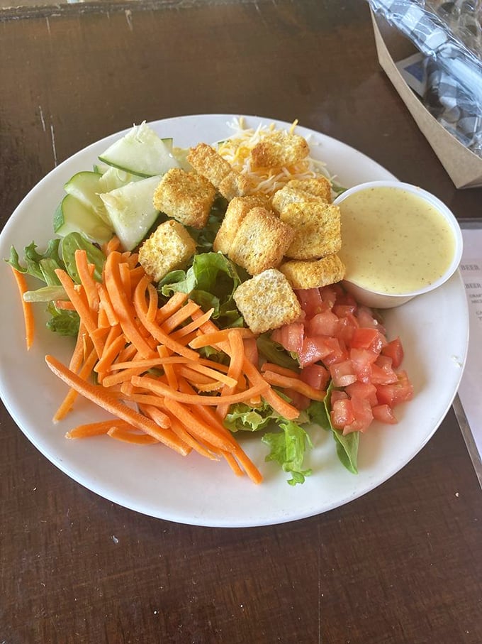 Even salads get the star treatment here. Those perfectly golden croutons are like little flavor life rafts in a sea of freshness.