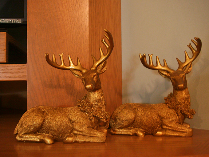 These golden deer figurines stand guard over your dreams, promising woodland magic without the early morning wake-up calls of actual wildlife.