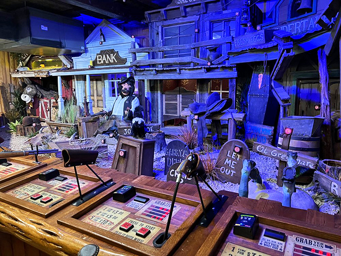 The Old West shooting gallery proves The Big Texan isn't just dinner—it's dinner and a show where you're part of the entertainment.