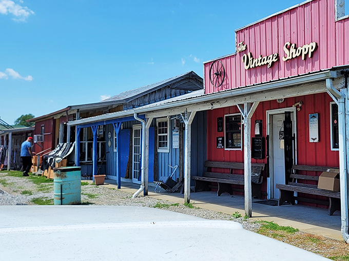 The Vintage Shopp and neighboring stores &ndash; proof that retail therapy doesn't require Wi-Fi, just genuine craftsmanship and friendly faces.