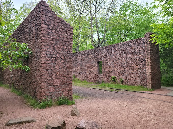 These weathered quarry ruins whisper stories of industrious stoneworkers who harvested the famous Missouri red granite over a century ago.