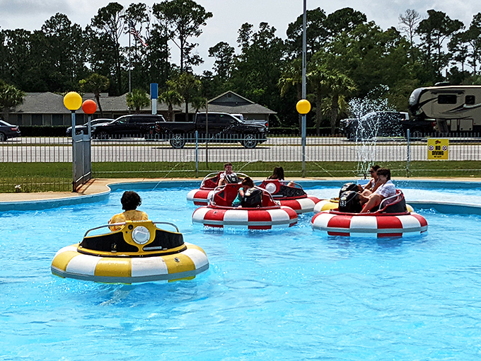 Bumper boats combine everything great about swimming pools and demolition derbies. Nothing says "I love you" like strategically soaking your relatives on a hot Alabama day.