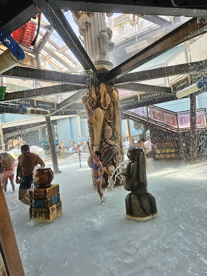 Like something from a tropical legend, this elaborate water feature creates a cooling rainfall experience without actual weather involvement.