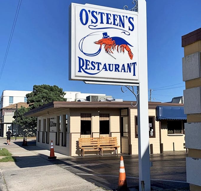 O'Steen's unassuming facade and simple sign don't hint at the seafood treasures that have locals lining up outside.