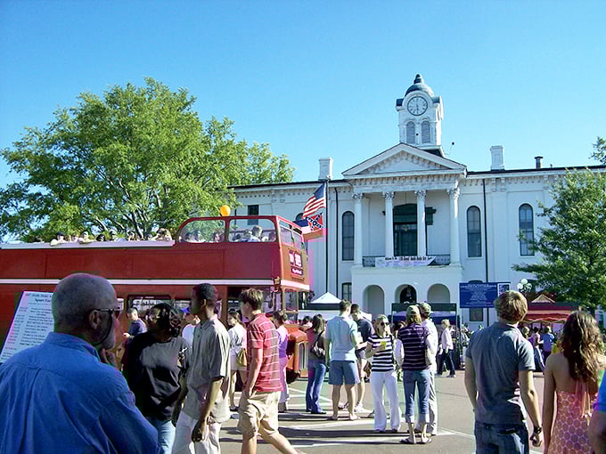 The courthouse square anchors this charming town, where Southern literature and football share equal billing in local conversations. 