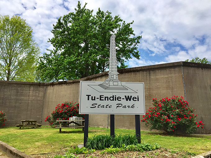 Tu-Endie-Wei's monument stands proudly where two mighty rivers embrace, marking history with stone and memory.