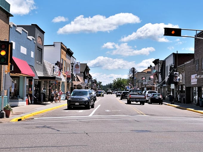 Summer sunshine bathes Eagle River's downtown in golden light &ndash; making even a simple stroll feel like you're walking through a warm memory.