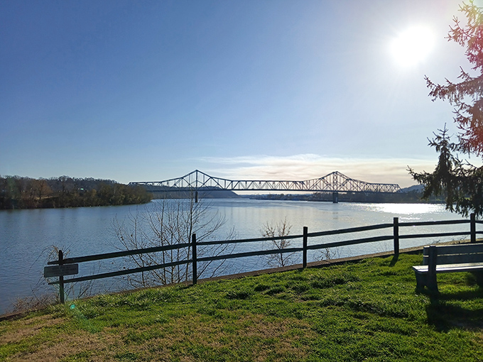 The Ohio River flows majestically past Tu-Endie-Wei State Park. Even the water takes its time in West Virginia!