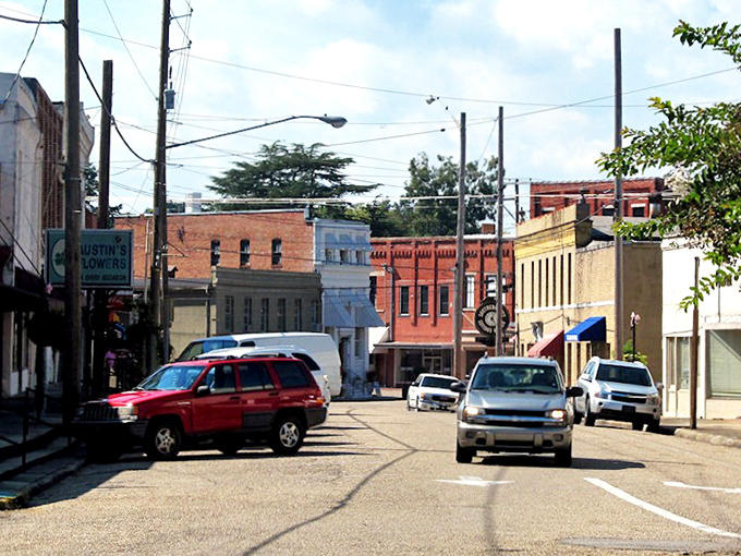 The historic streets of downtown Wetumpka showcase century-old buildings beneath an Alabama sky—where small-town vibes meet big-time character.