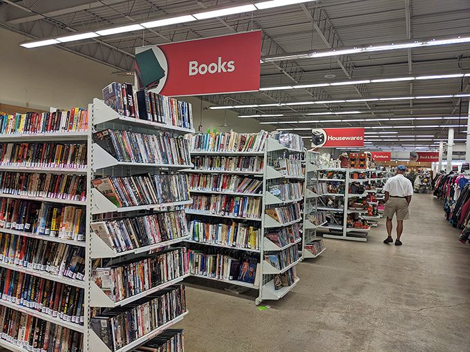 Another angle of the book section shows the impressive depth of literary offerings, from beach reads to forgotten classics.