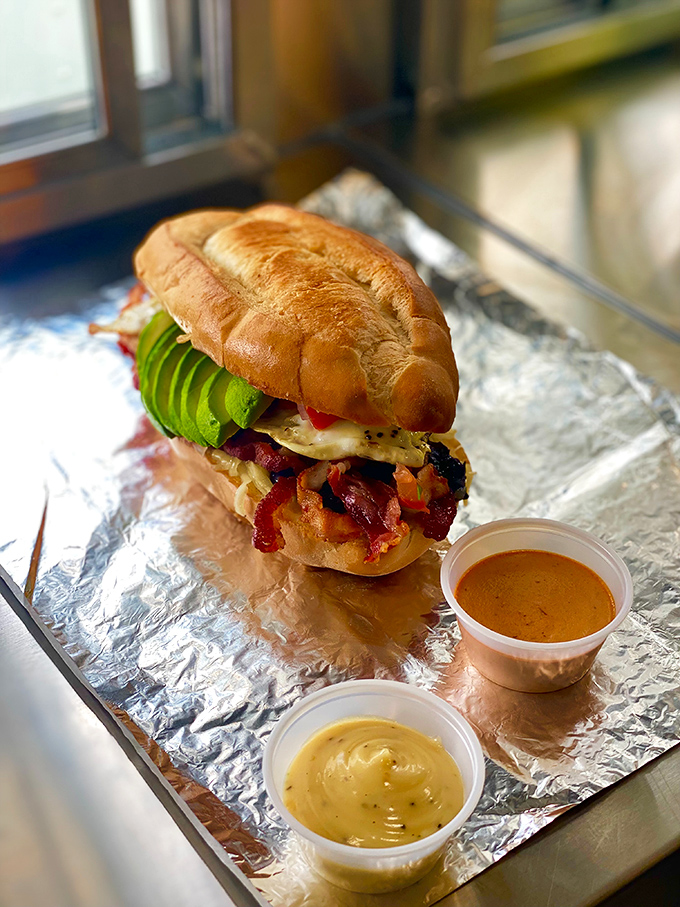 Avocado takes center stage in this breakfast sandwich, proving that sometimes the supporting actor deserves the starring role.