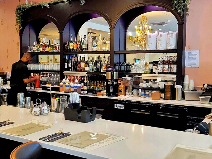 The bar stands ready to transform ordinary orange juice into something worth celebrating before noon.