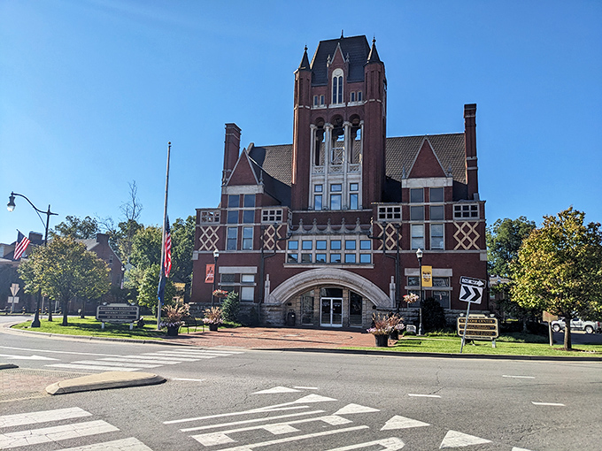 The Chamber of Commerce building stands as proudly as a well-risen soufflé, welcoming visitors to Bardstown's food paradise.